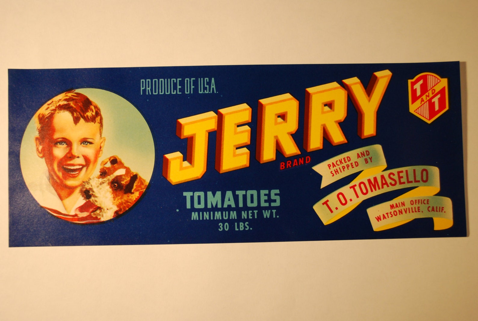 Vintage Crate Art JERRY BRAND a Boy and His Dog : Tomato Shipping Label ...