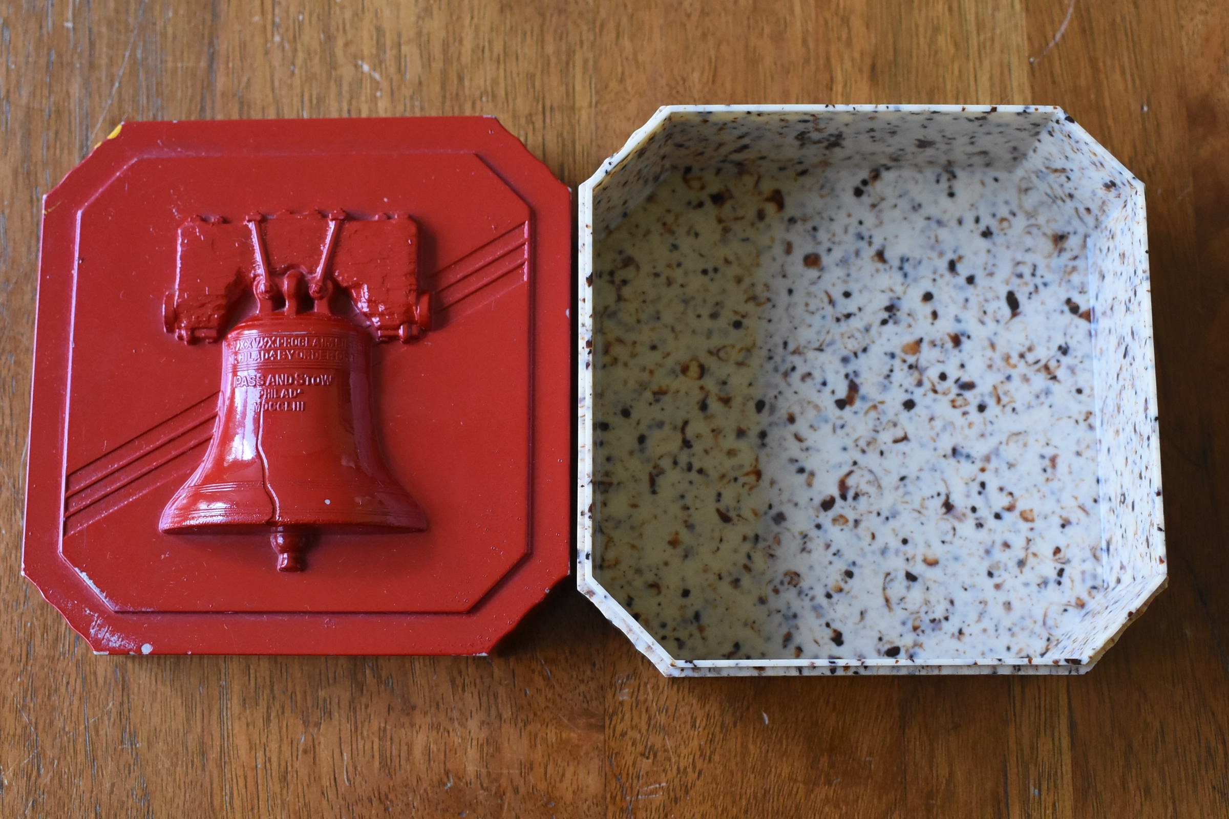 Vintage Hickok Liberty Bell Trinket Box Speckled Lucite Red Lid 1950's ...