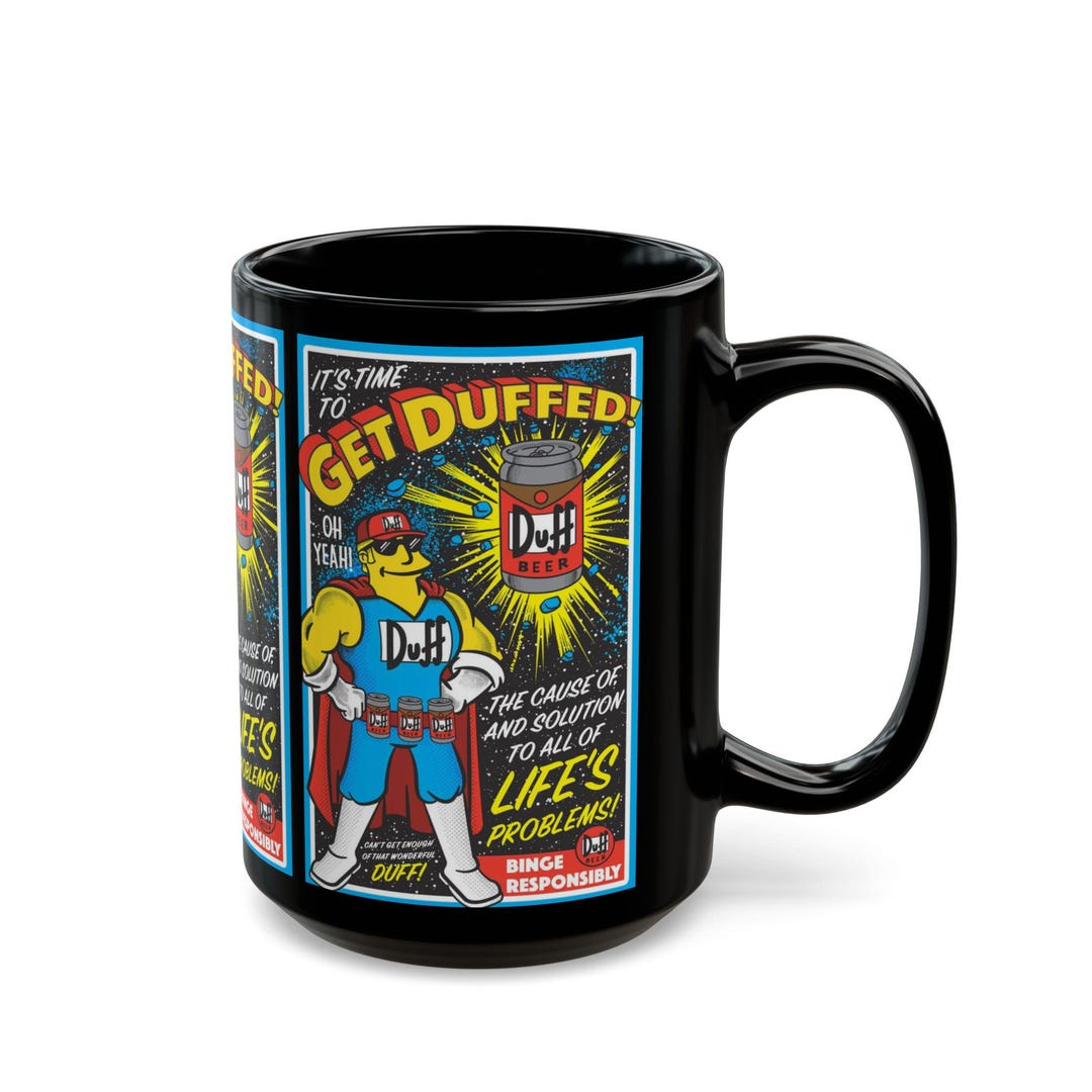 15 Oz Duff Man Mug, " Get Duffed " Simpsons Coffee Cup, Comic Book ...