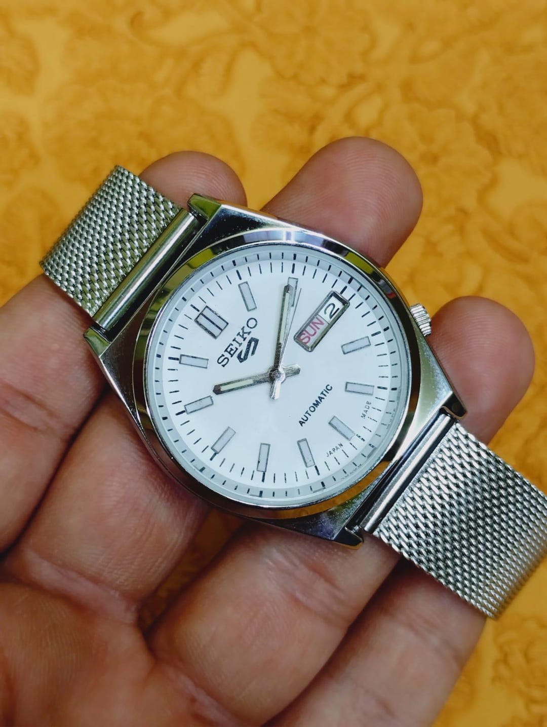 Vintage Pre-owned Seiko 5 Automatic Japan Daydate Pearl White Dial ...