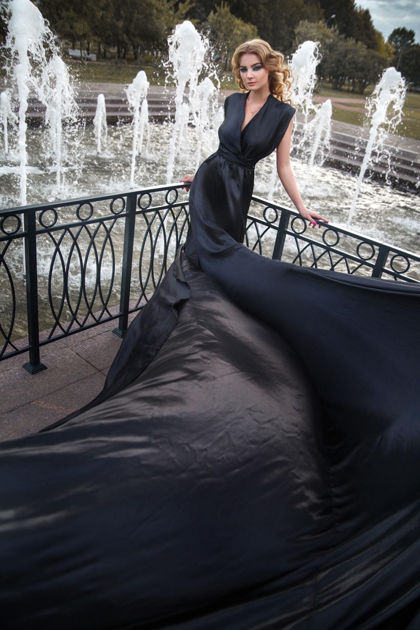 Black Flying Dress | Extra Long Train for Photoshoots | Dramatic Flying ...