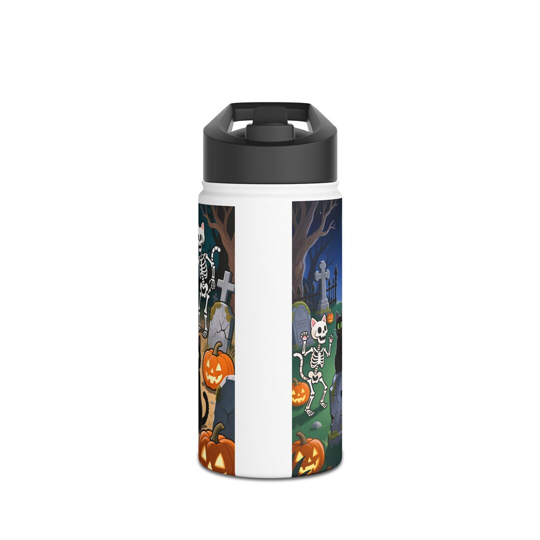 Halloween-themed Stainless Steel Water Bottle, Spooky Skeleton Design ...