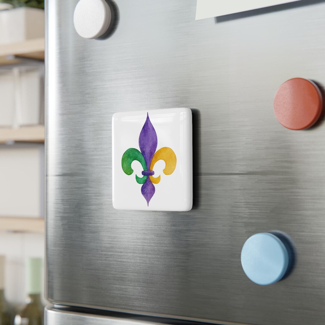Mardi Gras Fleur De Lis Magnet Porcelain Square | New Orleans Decor - Etsy