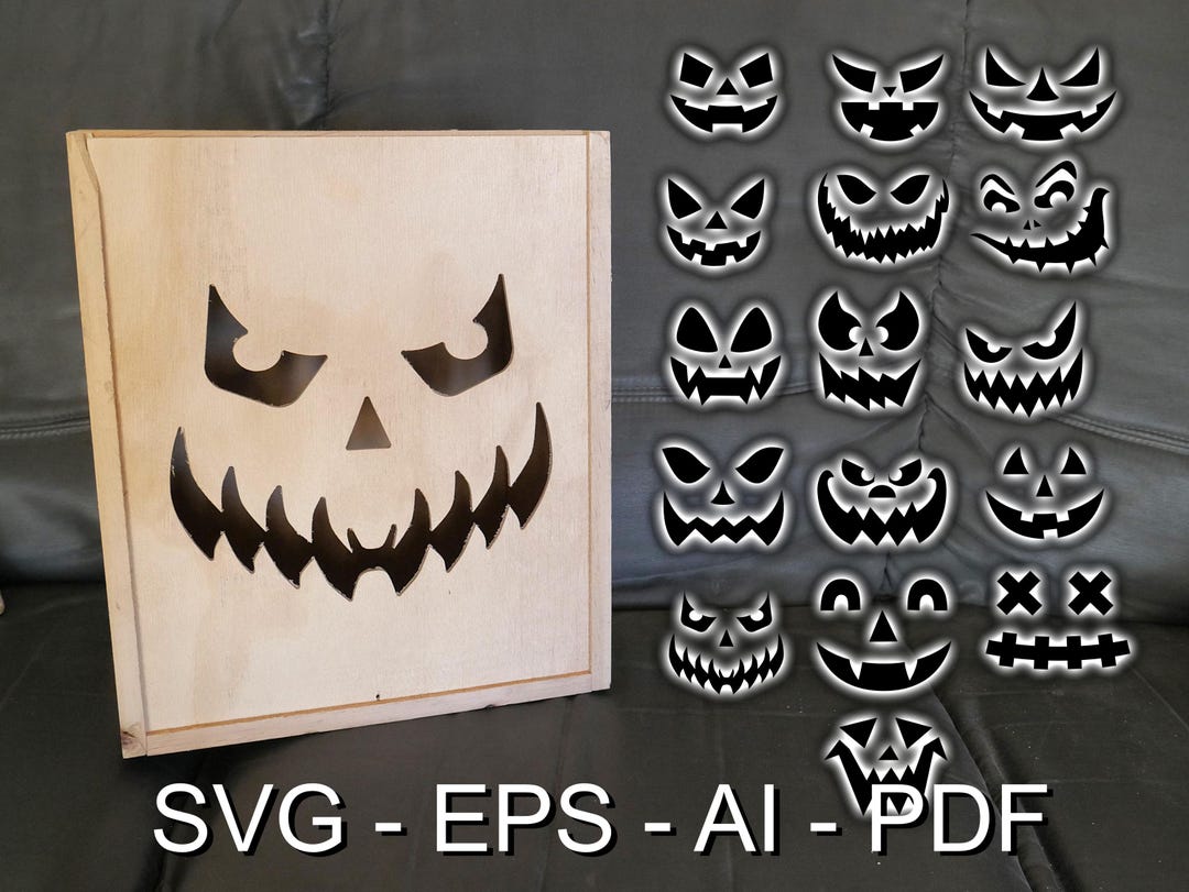 Halloween Jack O Lantern Faces: Laser Cut CNC Templates (digital ...