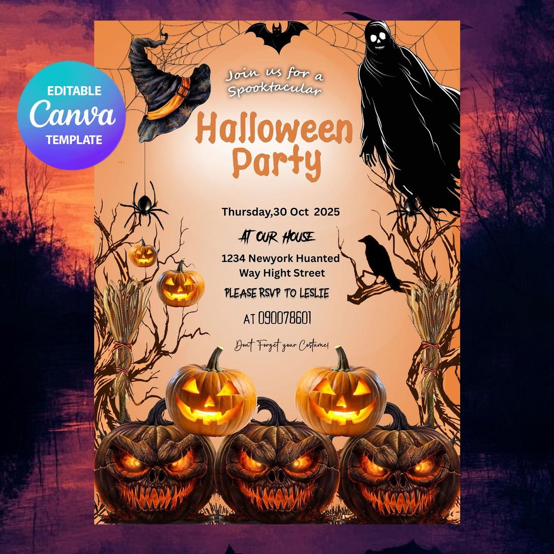 Halloween Party Invite Editable Template - Etsy