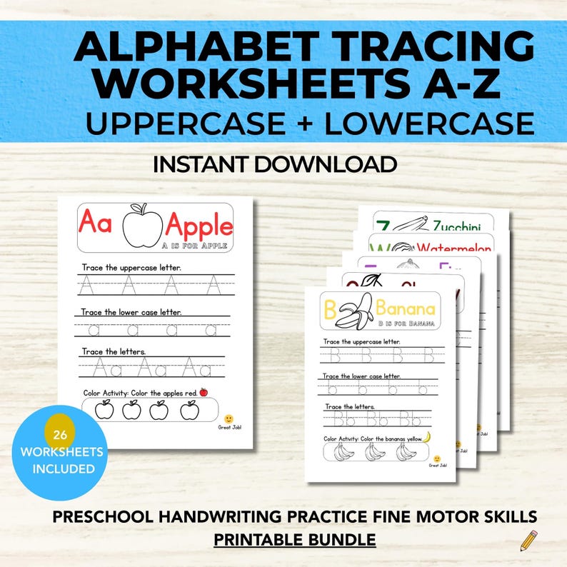 Alphabet Tracing Worksheets A to Z | Uppercase & Lowercase Letters ...