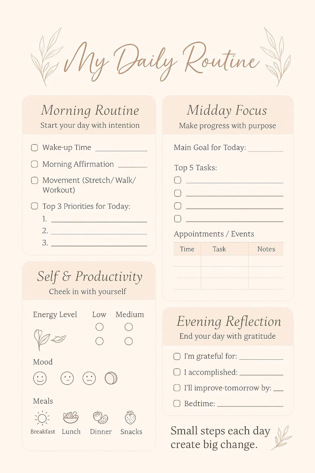 Daily Routine Planner Printable | Minimalist Daily Schedule Template ...