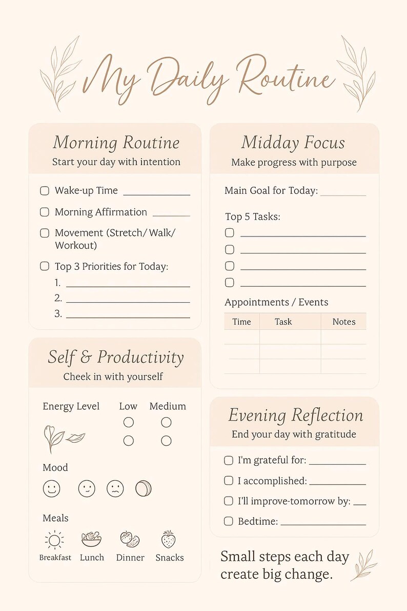 Daily Routine Planner Printable | Minimalist Daily Schedule Template ...