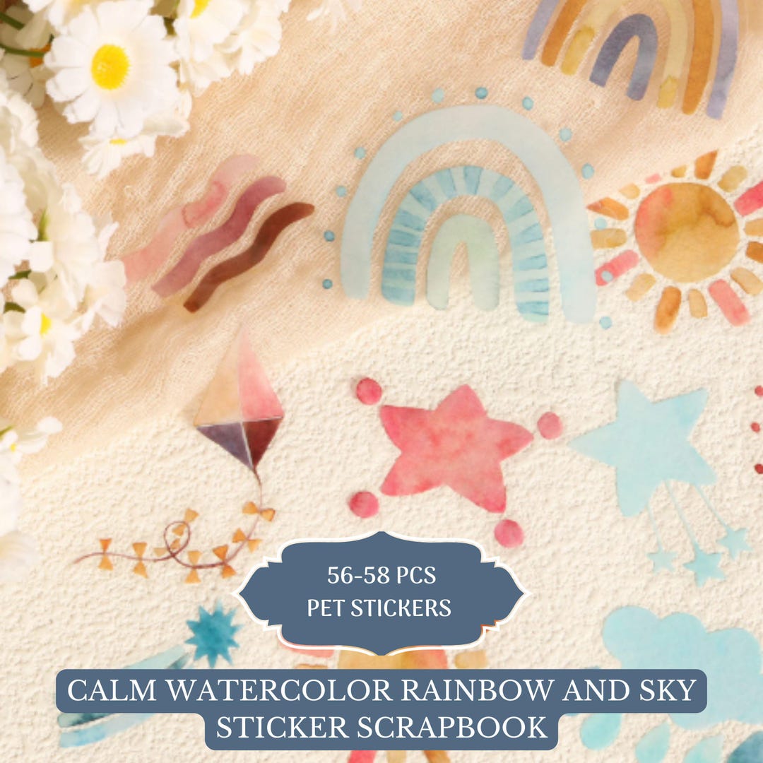 Watercolor Rainbow Sticker Pack | Soft Sun and Cloud Aesthetic for ...