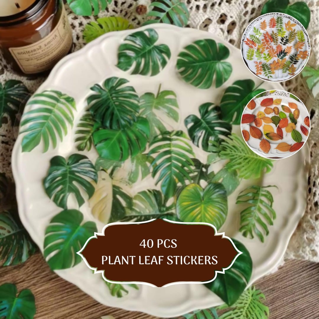 40 Pcs Green Aesthetic Stickers | Botanical Leaf Sticker Pack ...