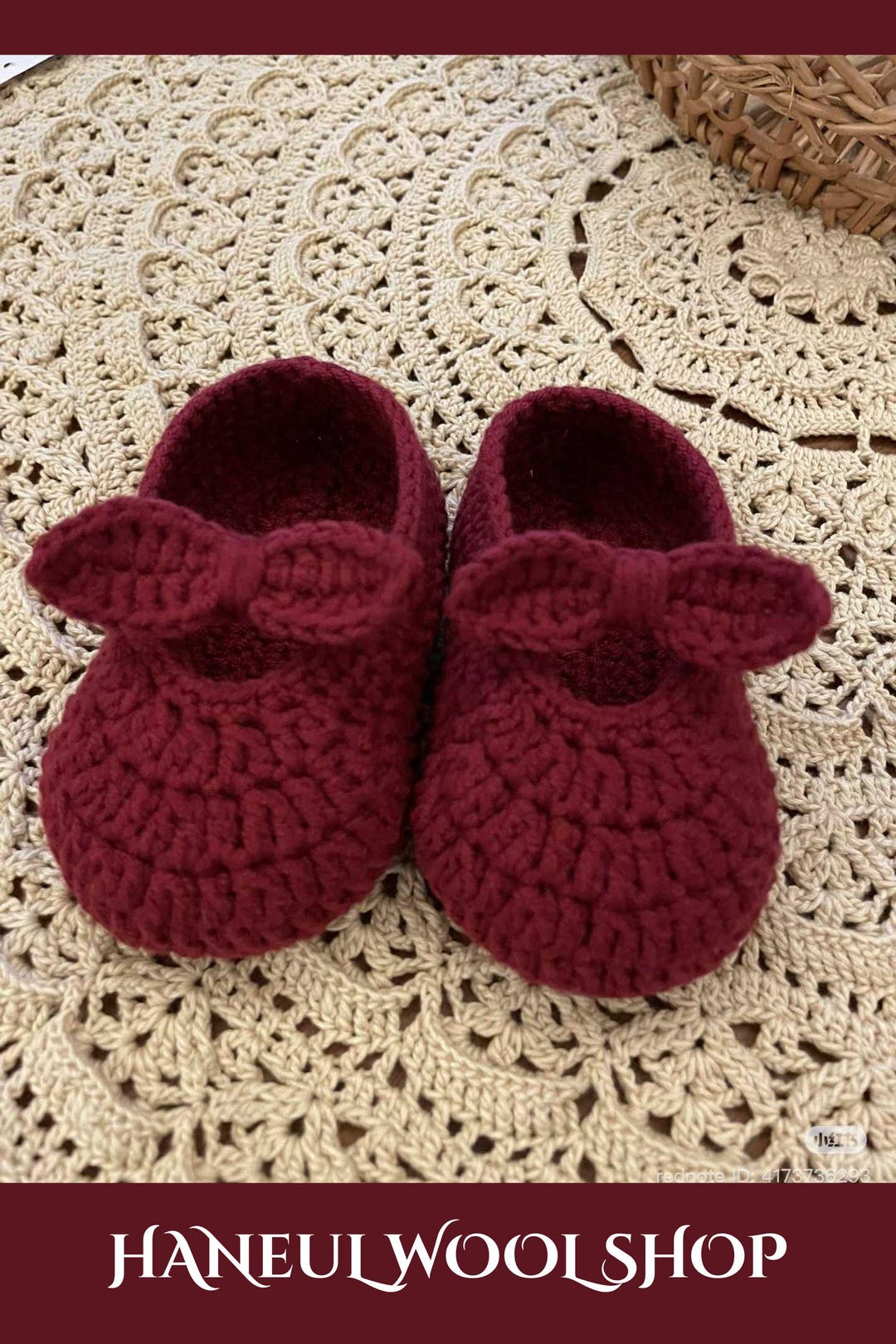 Burgundy Crochet Baby Booties With Bows, Handmade Mary Jane Newborn ...