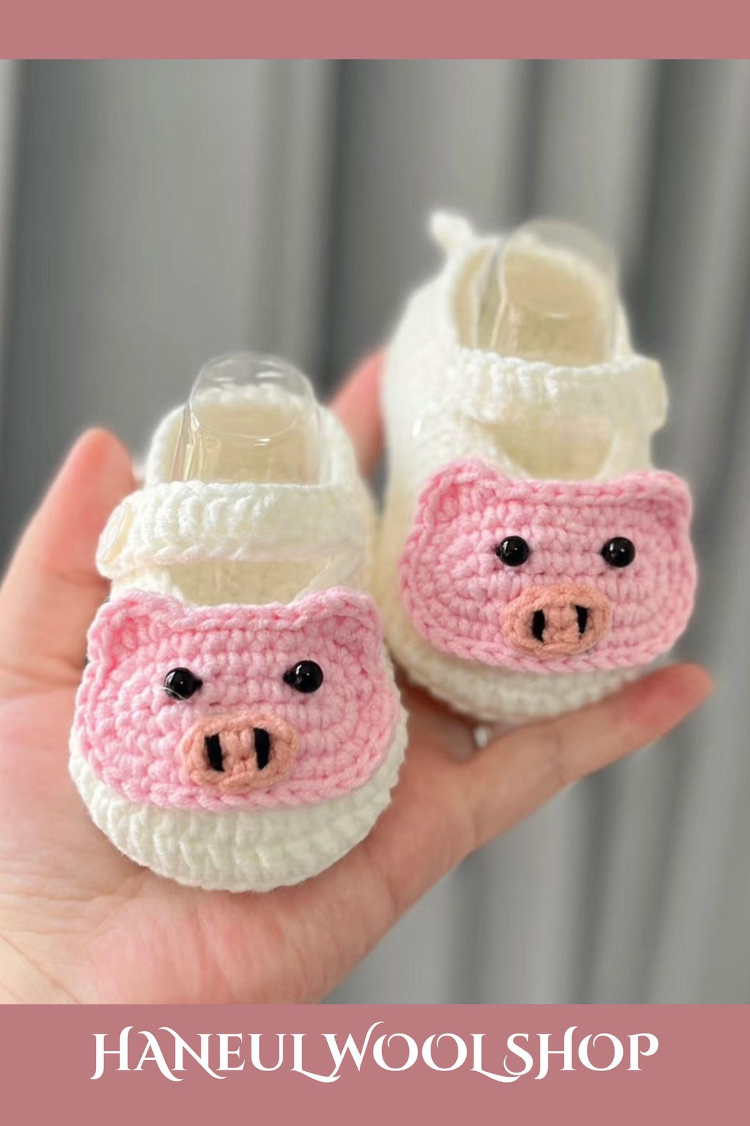 Handmade Crochet Pig Baby Booties in White and Pink, Cute Newborn Mary ...