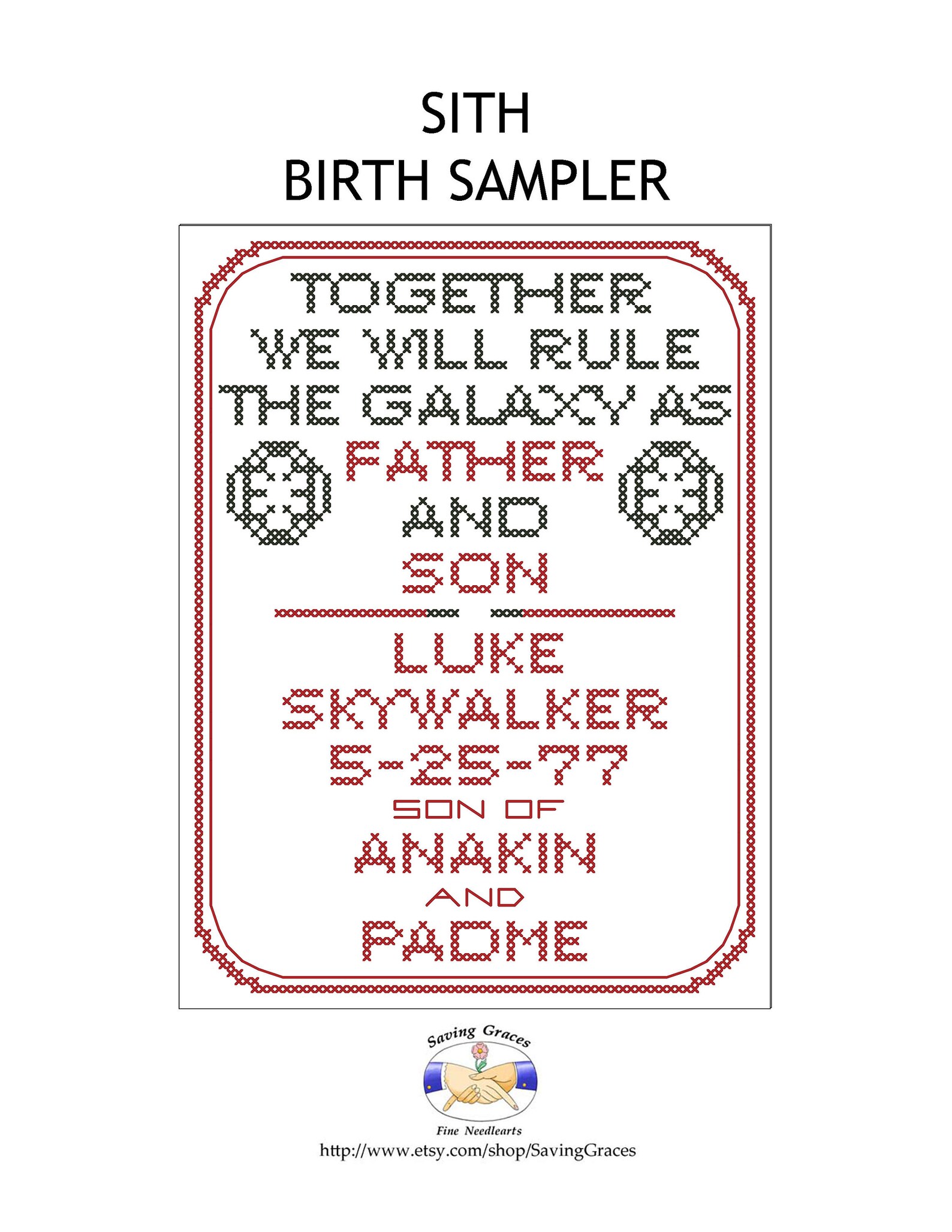 Star Wars Sith Birth Sampler - Etsy