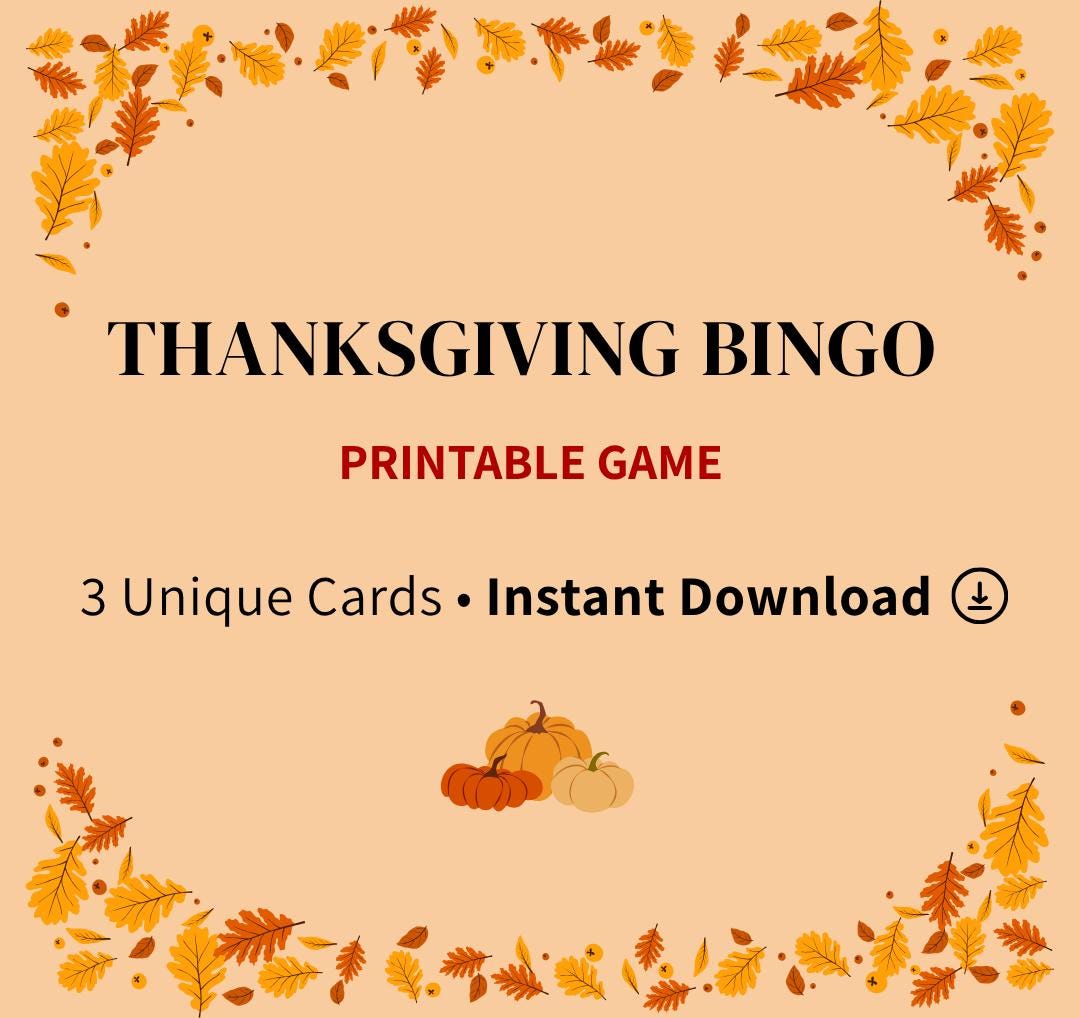 Thanksgiving Bingo Game: Printable Fall Activity (3 Cards, PDF) - Etsy