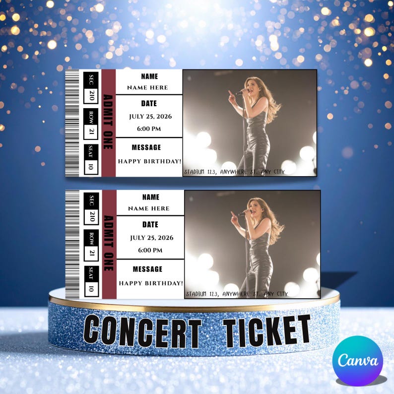 Editable Concert Ticket Template, Birthday Gift Idea, Event Ticket ...