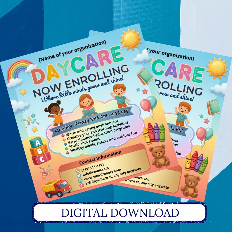 Daycare Enrollment Flyer Template, Preschool Advertising, Canva Design ...