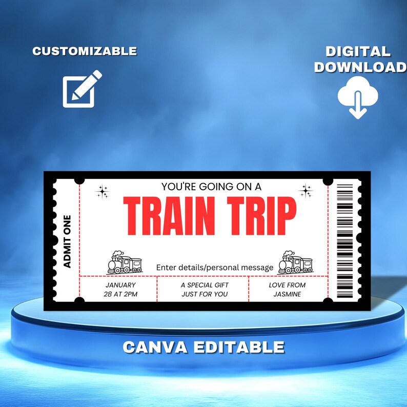 Editable Train Ticket Template, Train Ticket Printable Birthday Gift ...