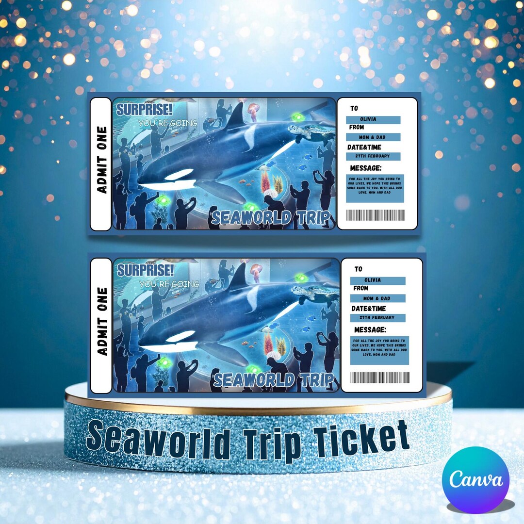 Seaworld Trip Ticket Template, Theme Park Ticket, Surprise Vacation ...