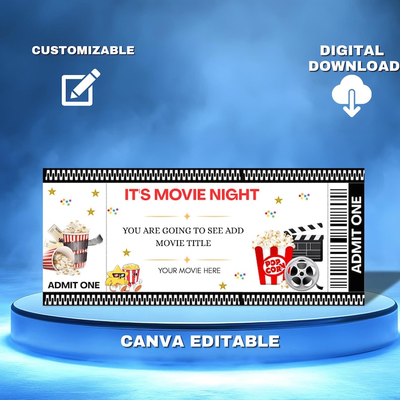 Movie Ticket Template, Printable Movie Ticket Birthday Party, Movie ...