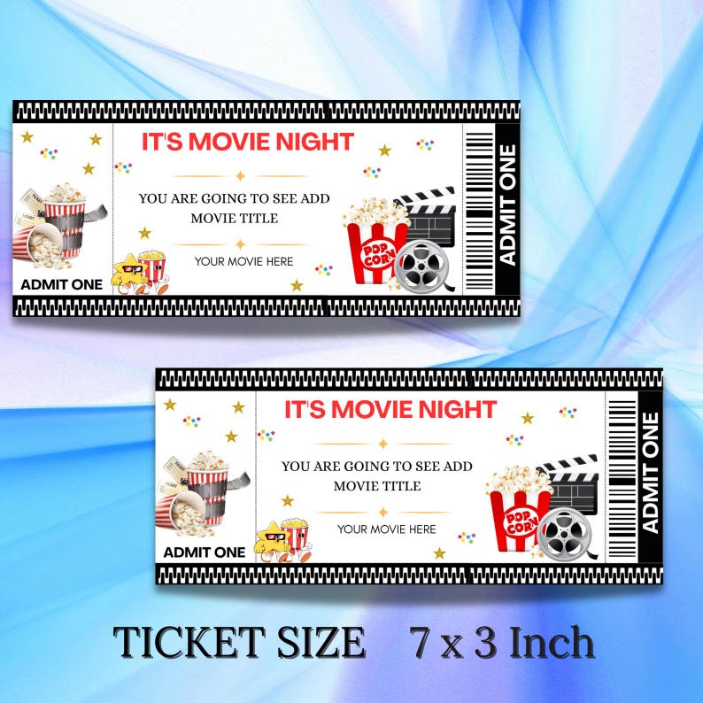 Movie Ticket Template, Printable Movie Ticket Birthday Party, Movie ...
