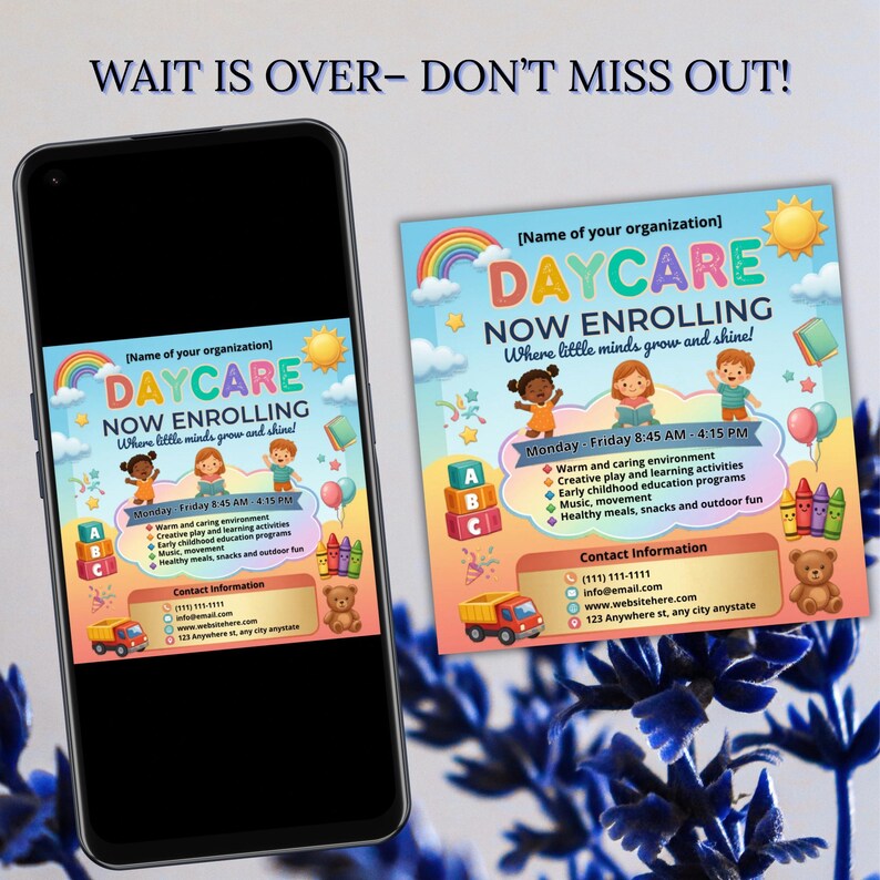 Daycare Enrollment Flyer Template, Preschool Advertising, Canva Design ...