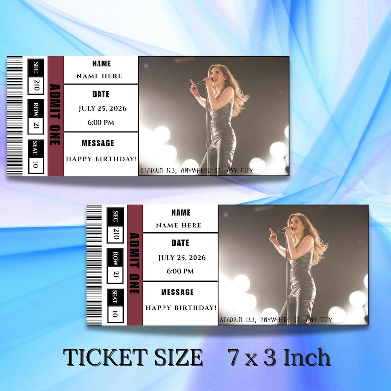Editable Concert Ticket Template, Birthday Gift Idea, Event Ticket ...