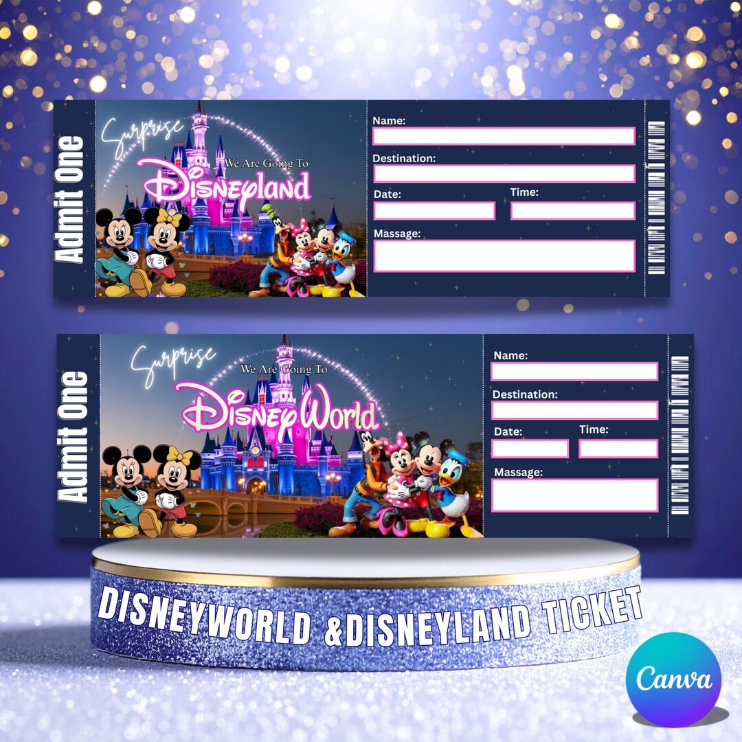 Disneyland and Disneyworld Ticket, Surprise Reveal Ticket, Theme Park ...