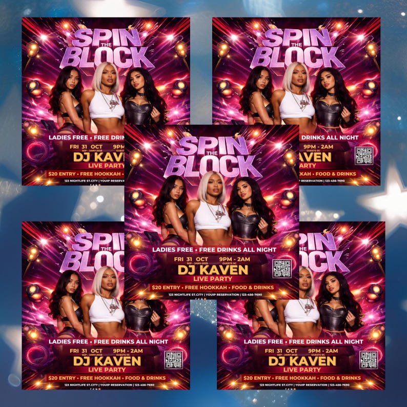Spin the Block Flyer Canva Template | Gemini Party Flyer Club Event ...