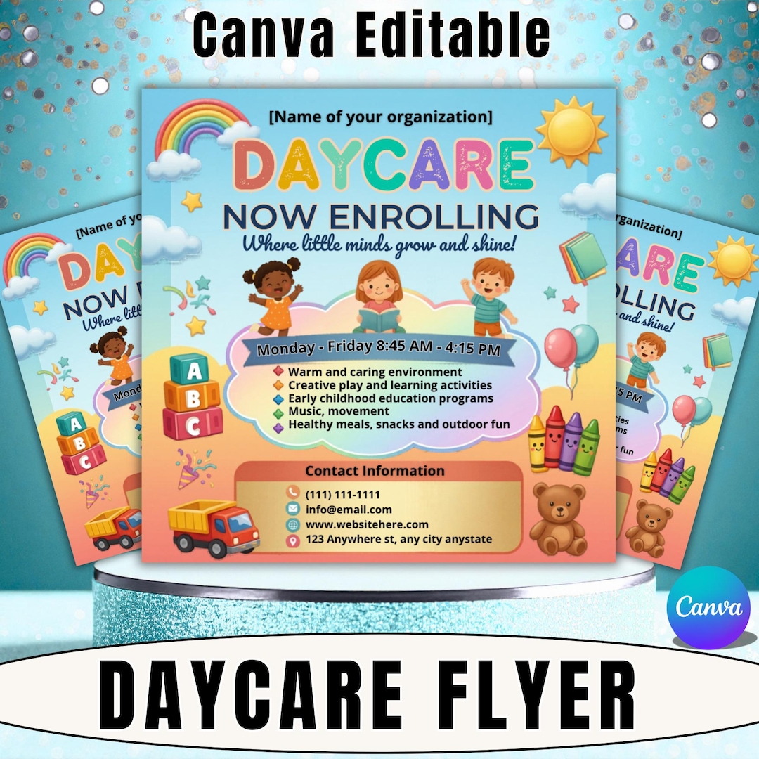 Daycare Enrollment Flyer Template, Preschool Advertising, Canva Design ...