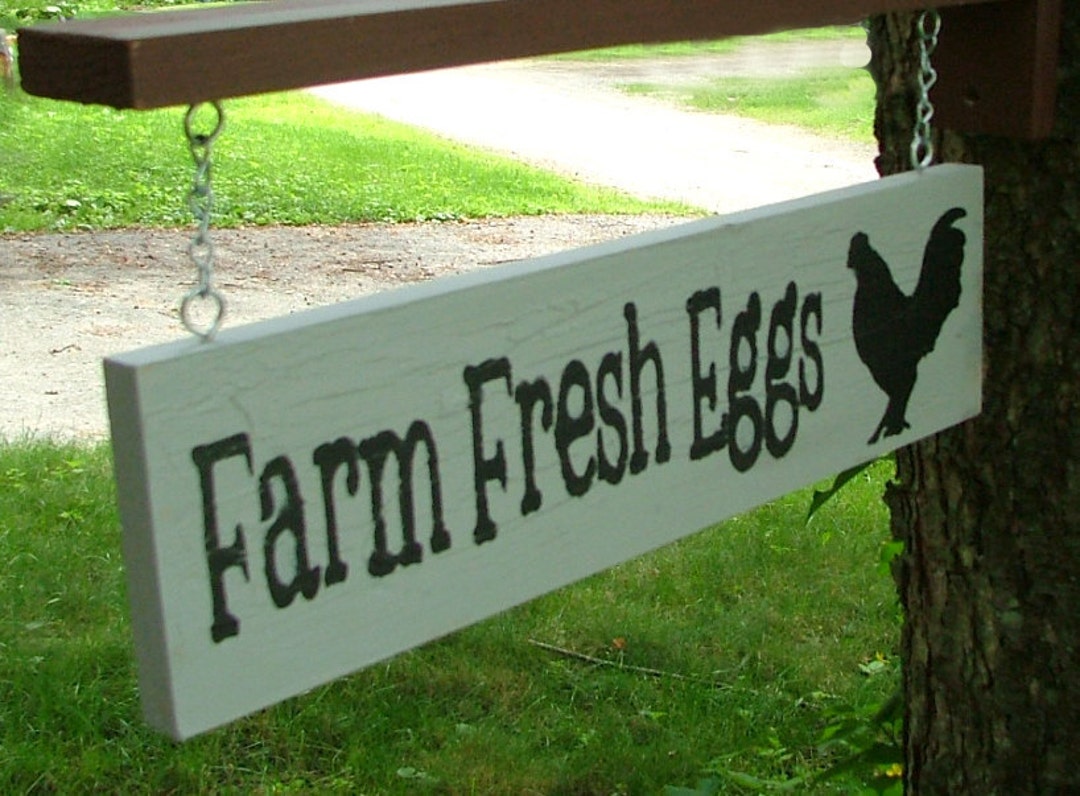 Fresh Eggs Sign With Bracket | Farm Fresh Eggs Sign | Hang From Tree or ...
