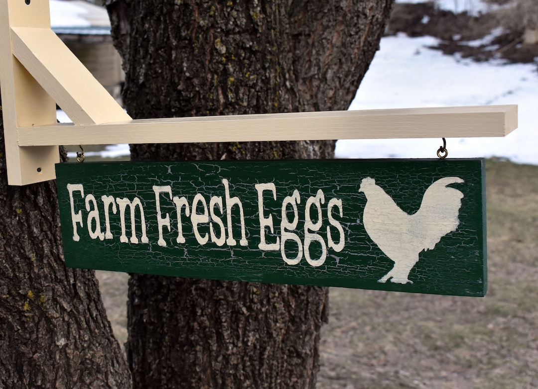 Double Sided Farm Fresh Eggs Sign | Both Sides Bracketed Chicken ...