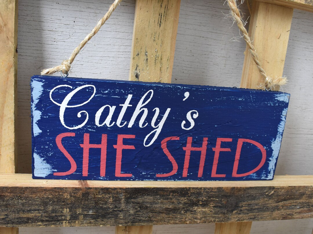 She Shed Sign | Customizable Name Wooden Woman Cave Signage | Reclaimed ...