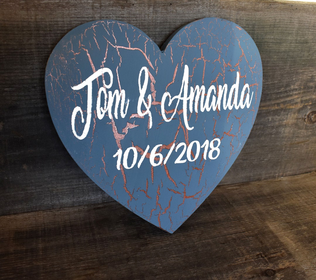 Wooden Heart Shape Wedding Sign | Anniversary Date and Couple Name | 10 ...
