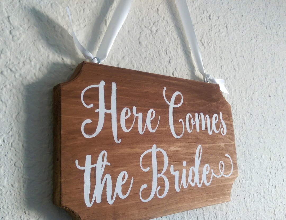 Here Comes the Bride Sign | Rustic Wedding Signage | Stained Reclaimed ...