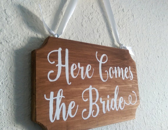 Here Comes the Bride Sign Rustic Wedding Signage Stained | Etsy