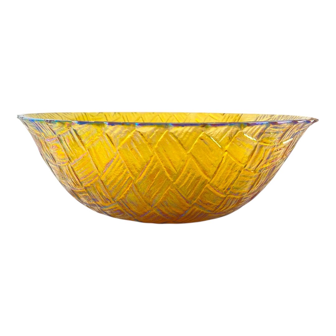 Vintage Indiana Glass Weavetex Basketweave Bowl Marigold Carnival Glass ...
