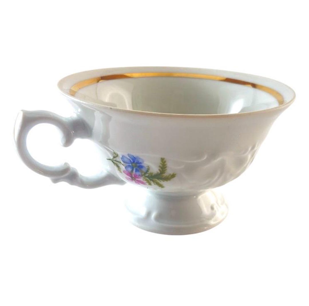 Set of 8 Vintage Wawel Rose Garden Teacups • Pink & Blue Rose Floral ...