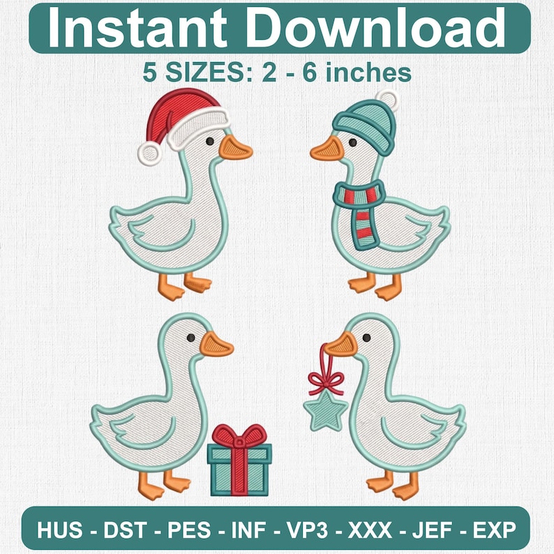 Christmas Goose Embroidery Bundle, Silly Winter Holiday Design Set ...