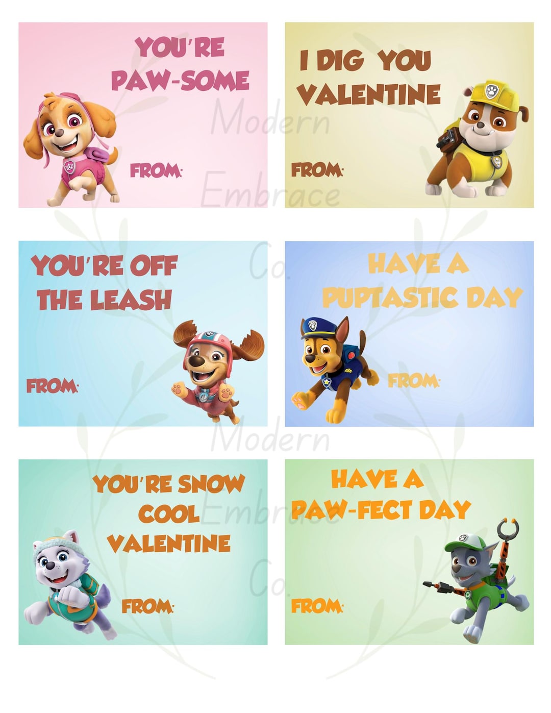 Paw Patrol Valentine's Day Cards - Etsy