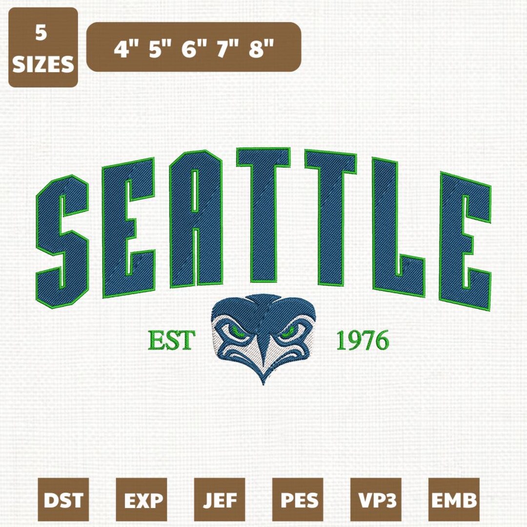 Seattle Bird Machine Embroidery File, Navy Rugby Ball Design (instant ...