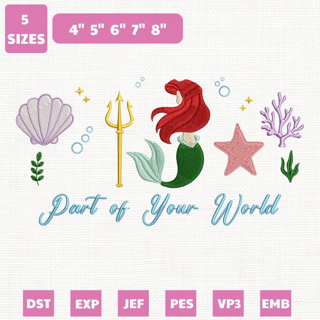 Part of Your World Little Mermaid Ariel Machine Embroidery File ...