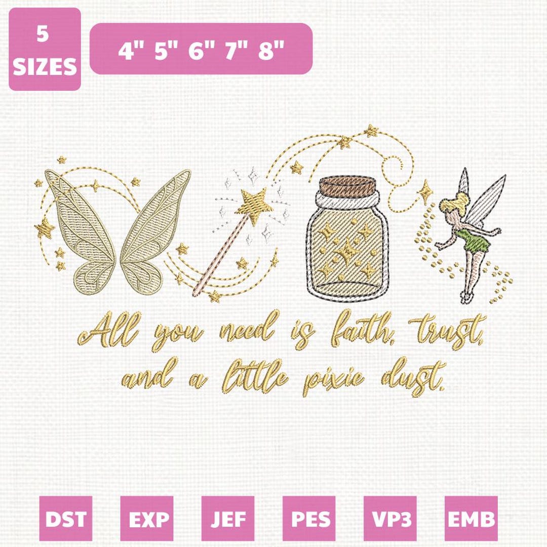 Disney Tinker Bell Fairy Machine Embroidery File, Magic Kingdom Design ...