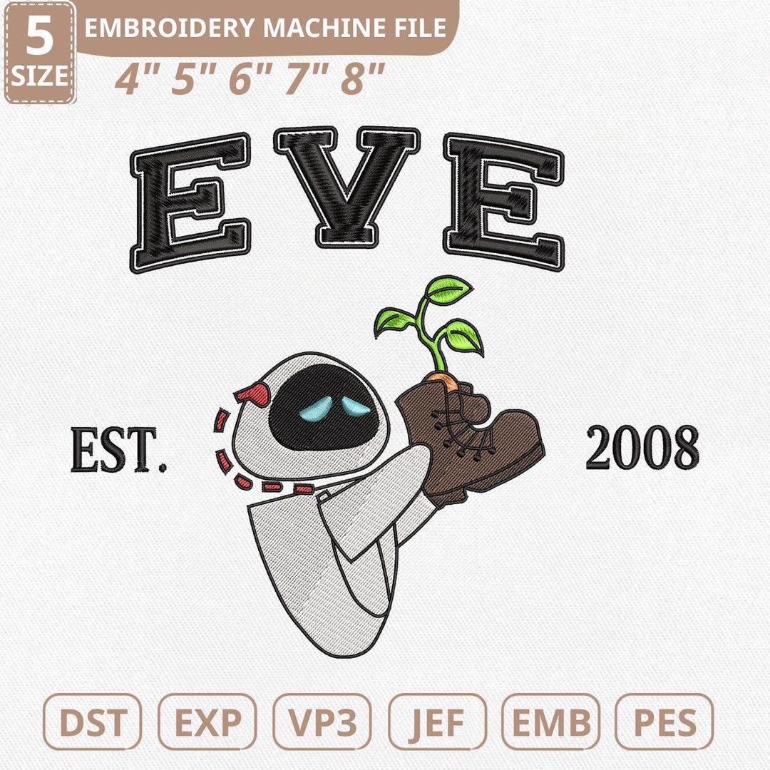 Disney Wall-e and Eve Machine Embroidery File, Robot Love Matching ...