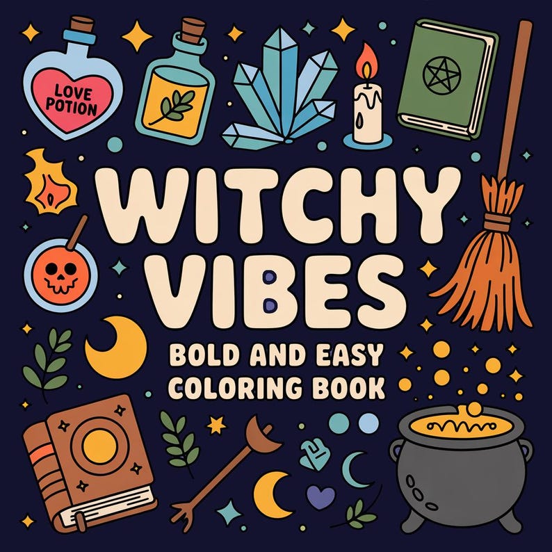 Witchy Vibes Coloring Book: Cozy Spells & Cottagecore (digital Download ...