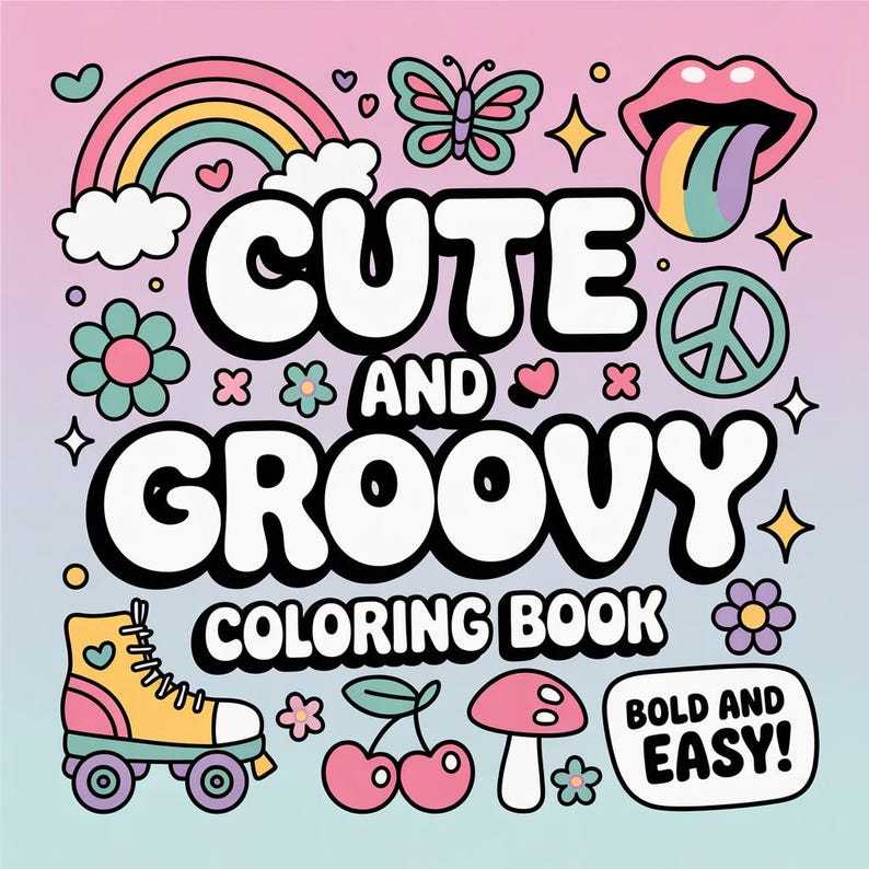 Groovy Coloring Book, Bold and Easy Coloring Pages, Adult Coloring Book ...