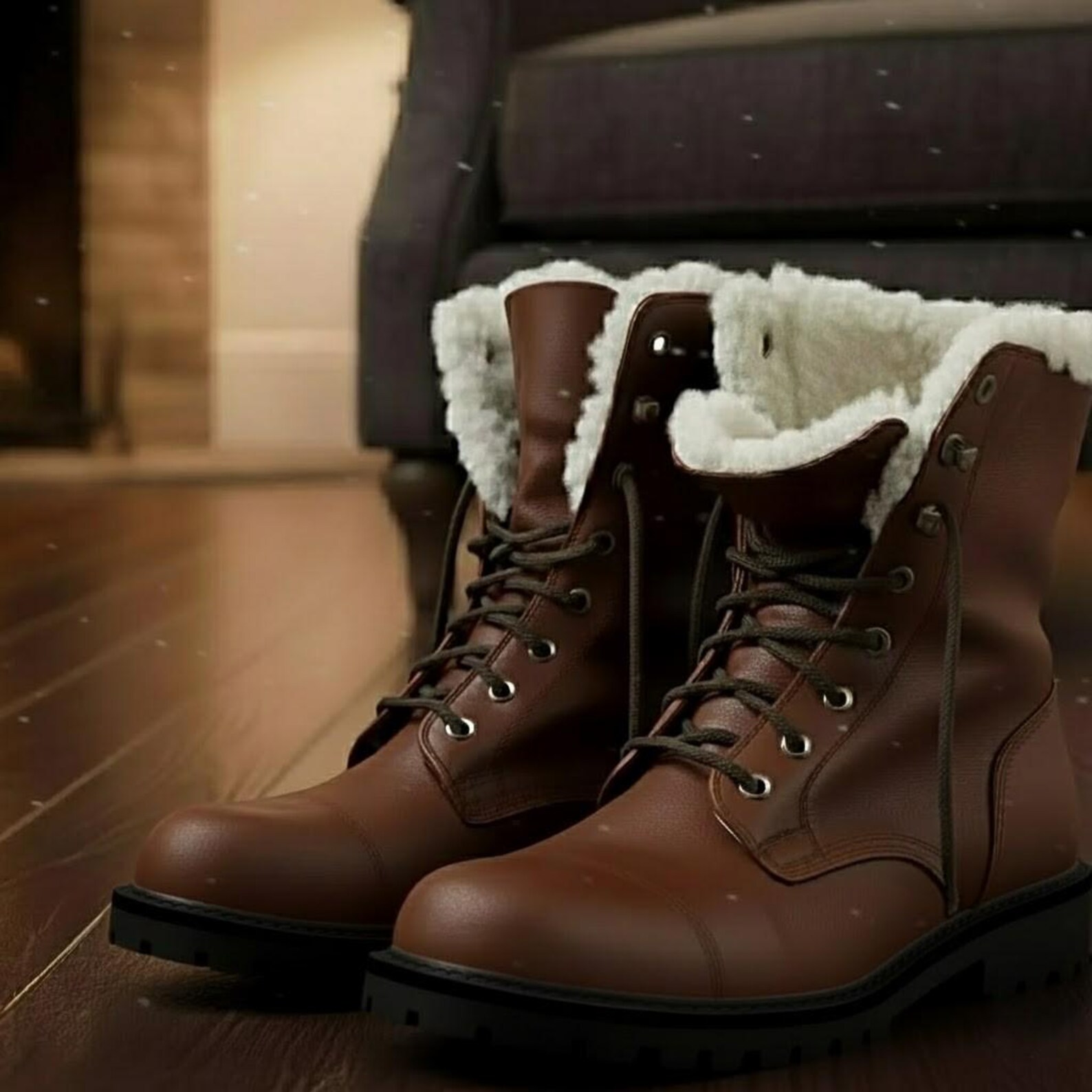 Luxury Brogue Boots With White Fox Fur Trim | Men's Winter Fur-lined ...
