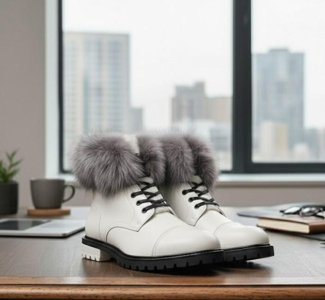 Luxury Brogue Ankle Boots With Black Fox Fur Trim | Men's Winter Fur ...