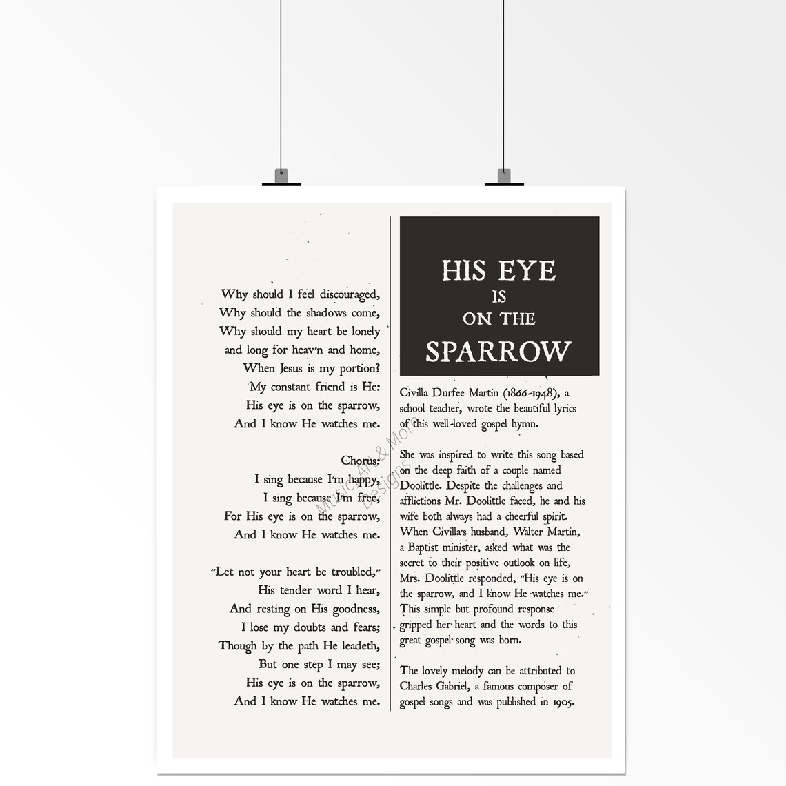 His Eye is on the Sparrow Hymn Print, Church Decor (8x10) - Etsy
