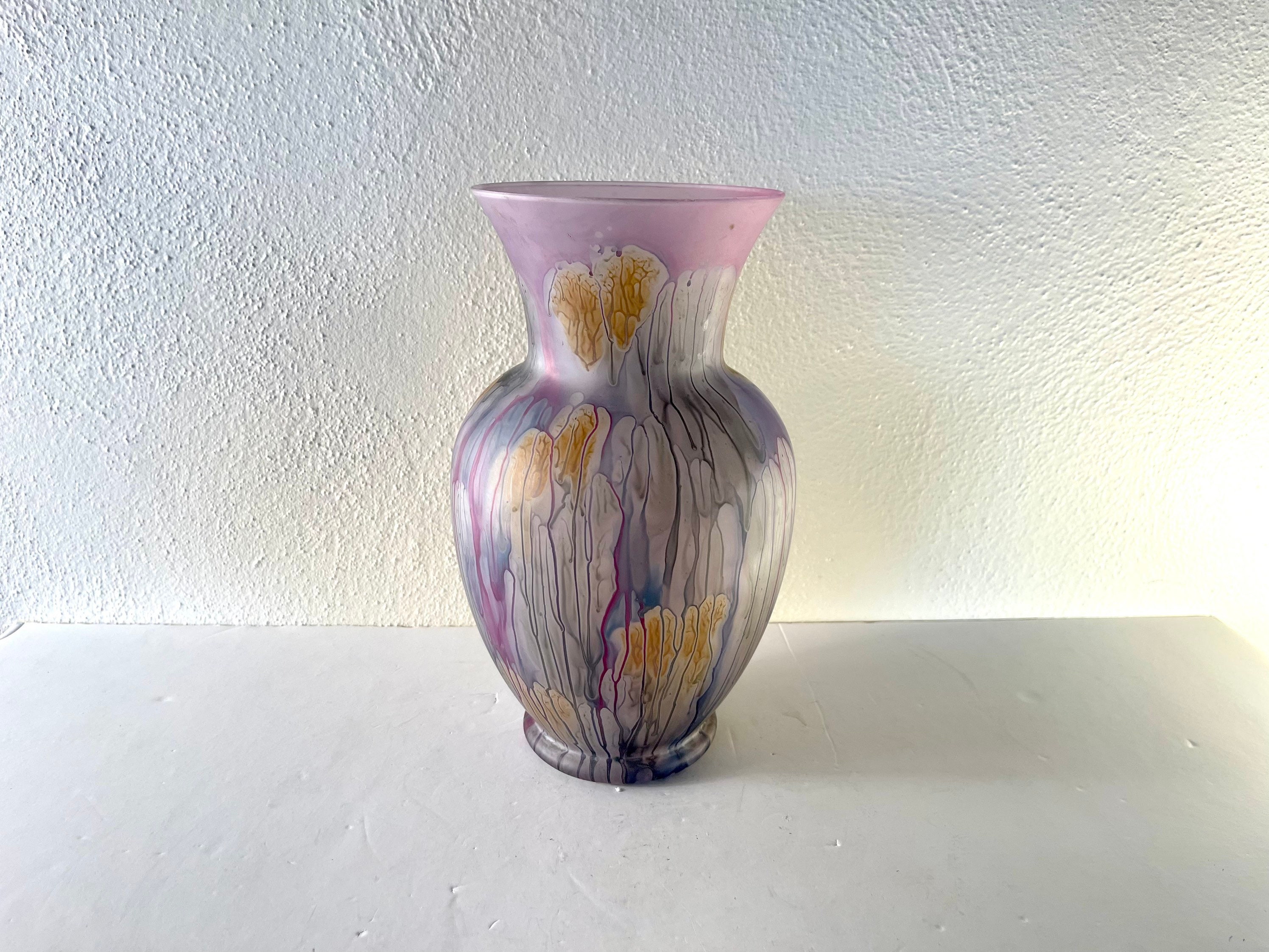 Vintage Jerusalem Art Glass Vase, Hand Blown Drip Glaze, 1980s - Etsy