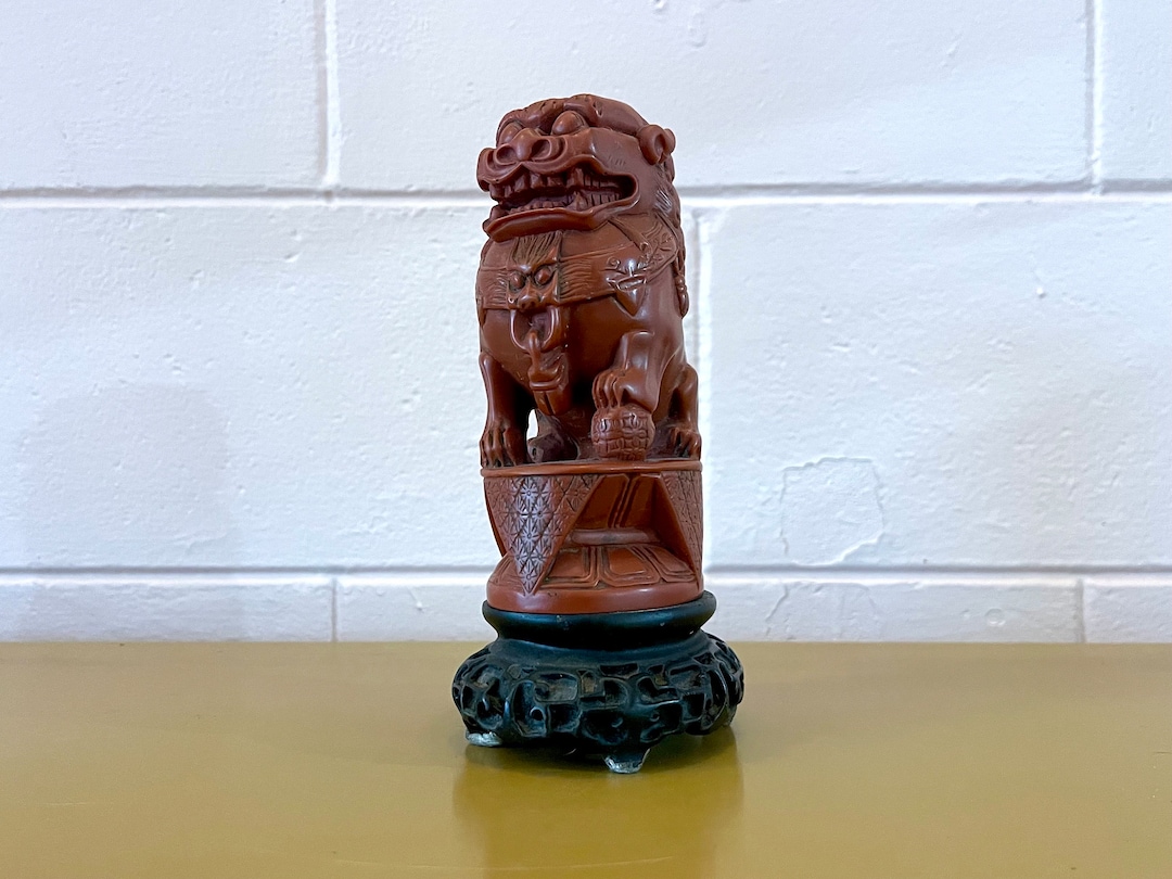 Vintage 80s Red Resin Chinese Foo Dog Decorative Statue - Etsy